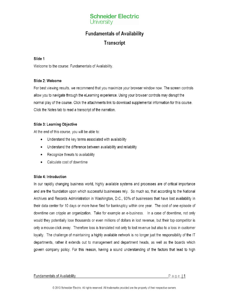 Fundamentals of Availability | PDF