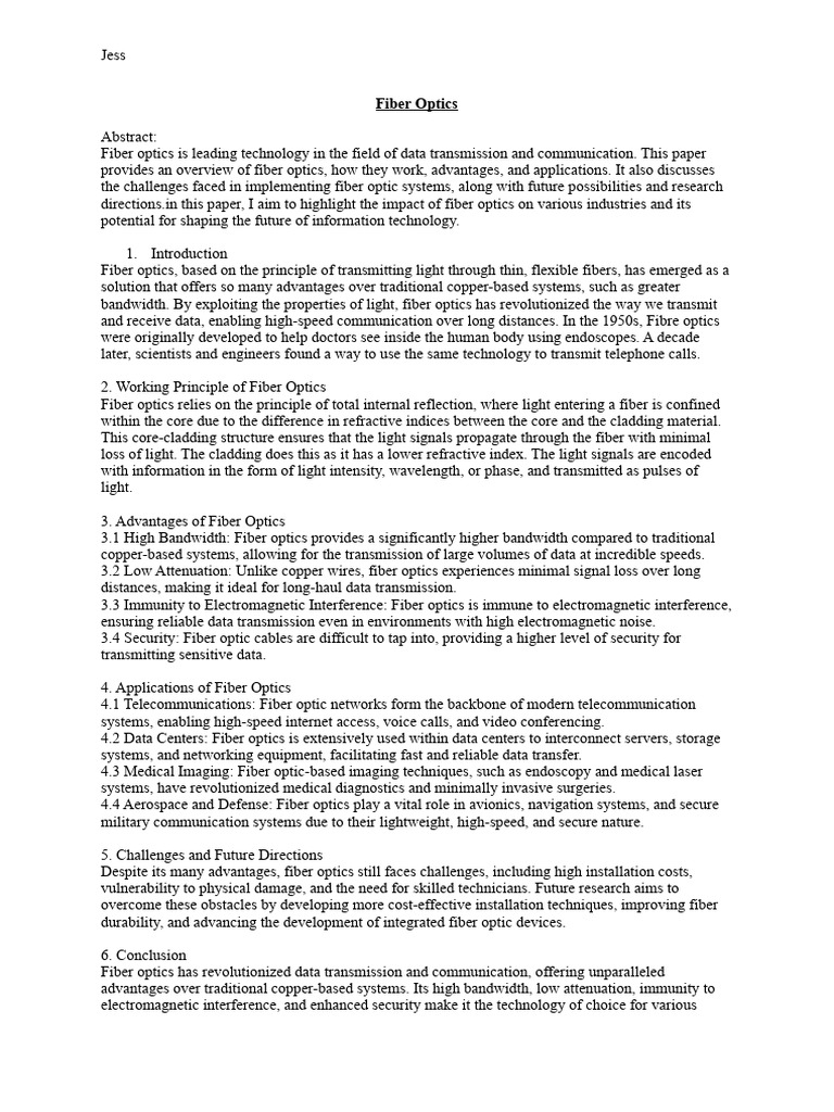 Fibre Optics Paper | PDF | Optical Fiber | Fiber Optic Communication