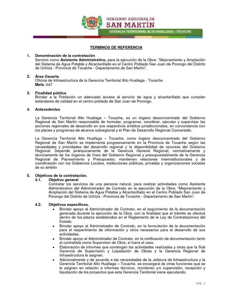 TDR - Asistente Administrativo | PDF | Negocios