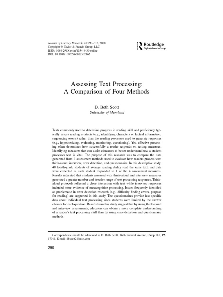 Scott 2008 Assessing Text Processing A Comparison of Four Methods | PDF