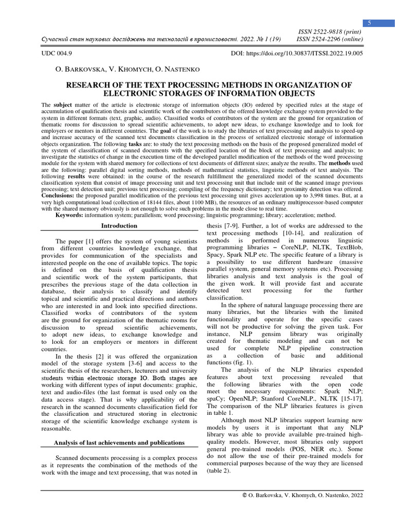 Research of The Text Processing Methods in Organization of Electronic ...