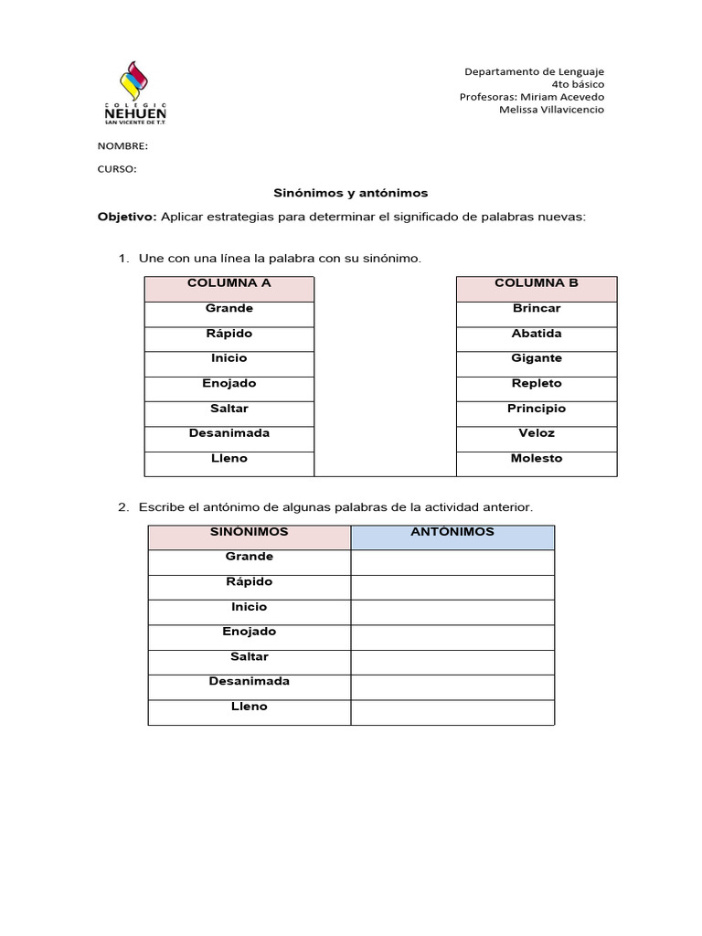 Sinonimos y Antonimos | PDF