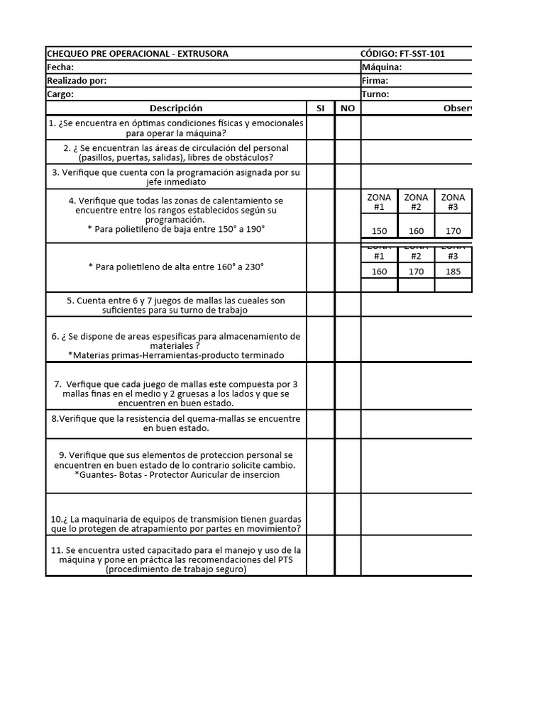 FT SST 101 Inspeccion Extrusora | PDF