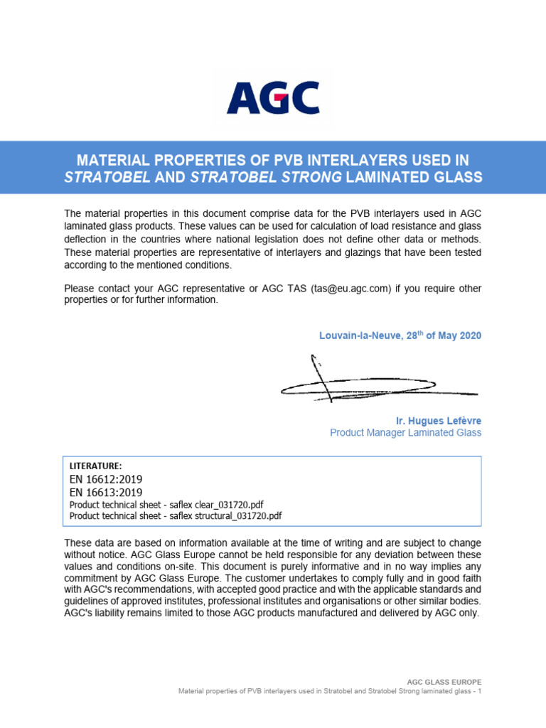 Material Properties of PVB 2020 - Stratobel | PDF