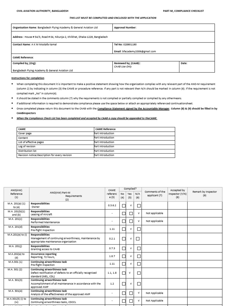 Continuing Airworthiness Compliance Checklist | PDF | Records ...