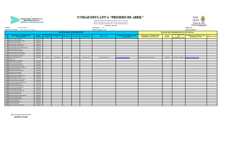Matriz Estudiantes Representantes | PDF