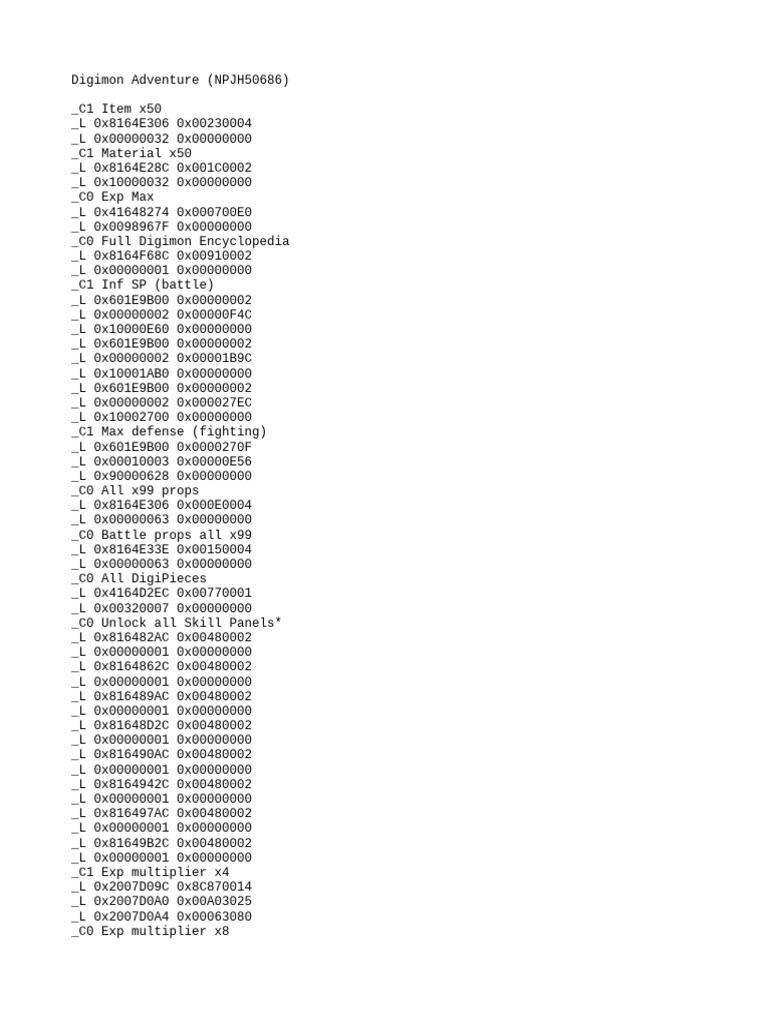 Digimon PSP Cheats | PDF