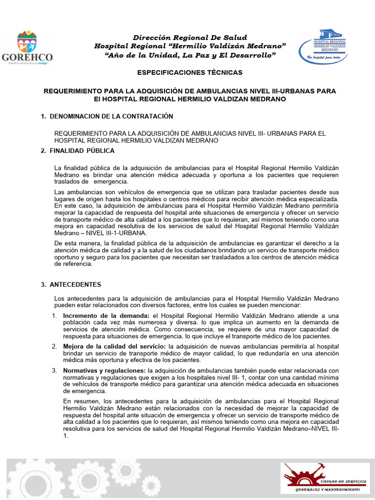 Especificacion Tecnica de Ambuelancia Nivelo III - DDD | PDF | Hospital | Ambulancia