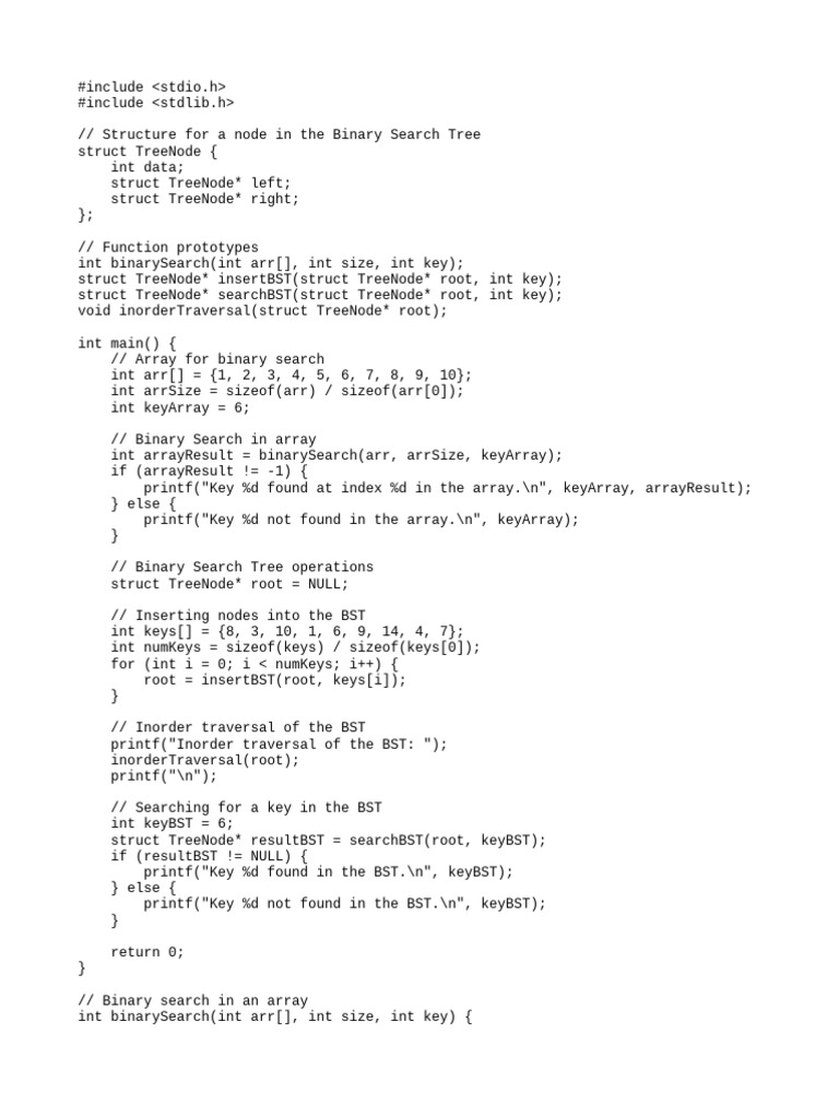Implementation of Binary Search in Arrays and On Linked Binary Search Tree. | PDF