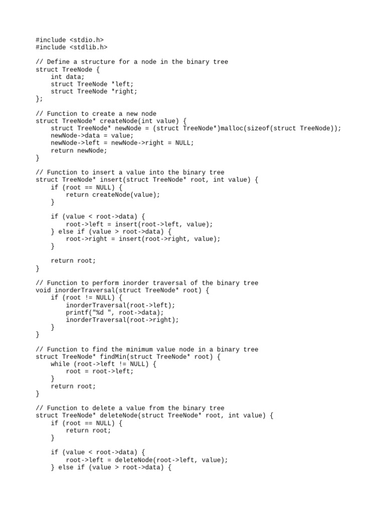 Implementation of Binary Tree With Operations Like Addition, Deletion ...