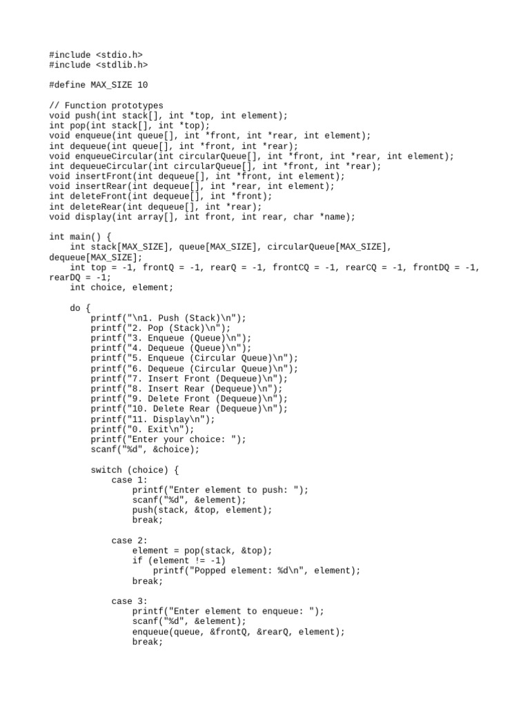 Simulate A Stack, Queue, Circular Queue and Dequeue Using A One ... Simulate A Stack, Queue, Circular Queue and Dequeue Using A One ...