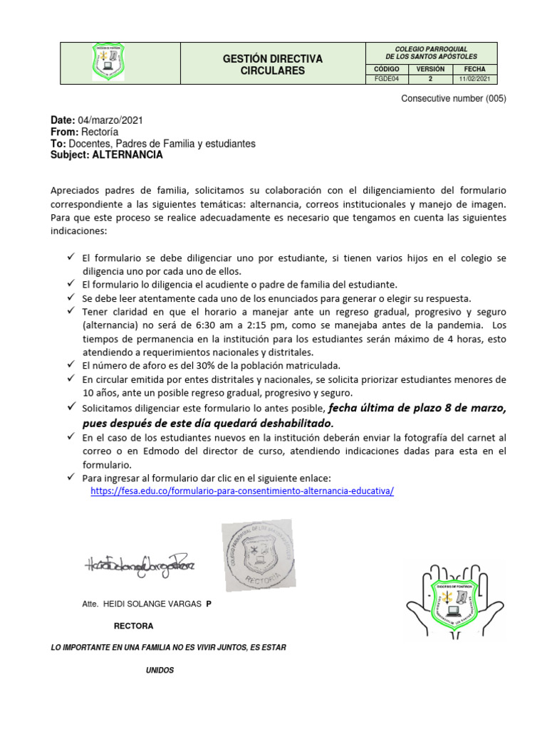 Circular 005 Alternancia | PDF