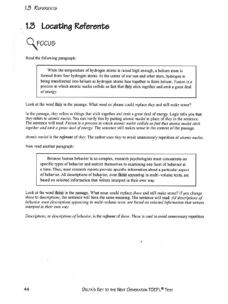 TOEFL Referents Exercise | PDF