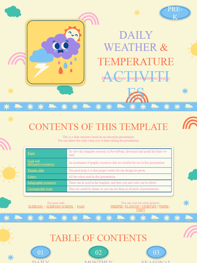 Daily Weather & Temperature Activities For Pre-K by Slidesgo | PDF
