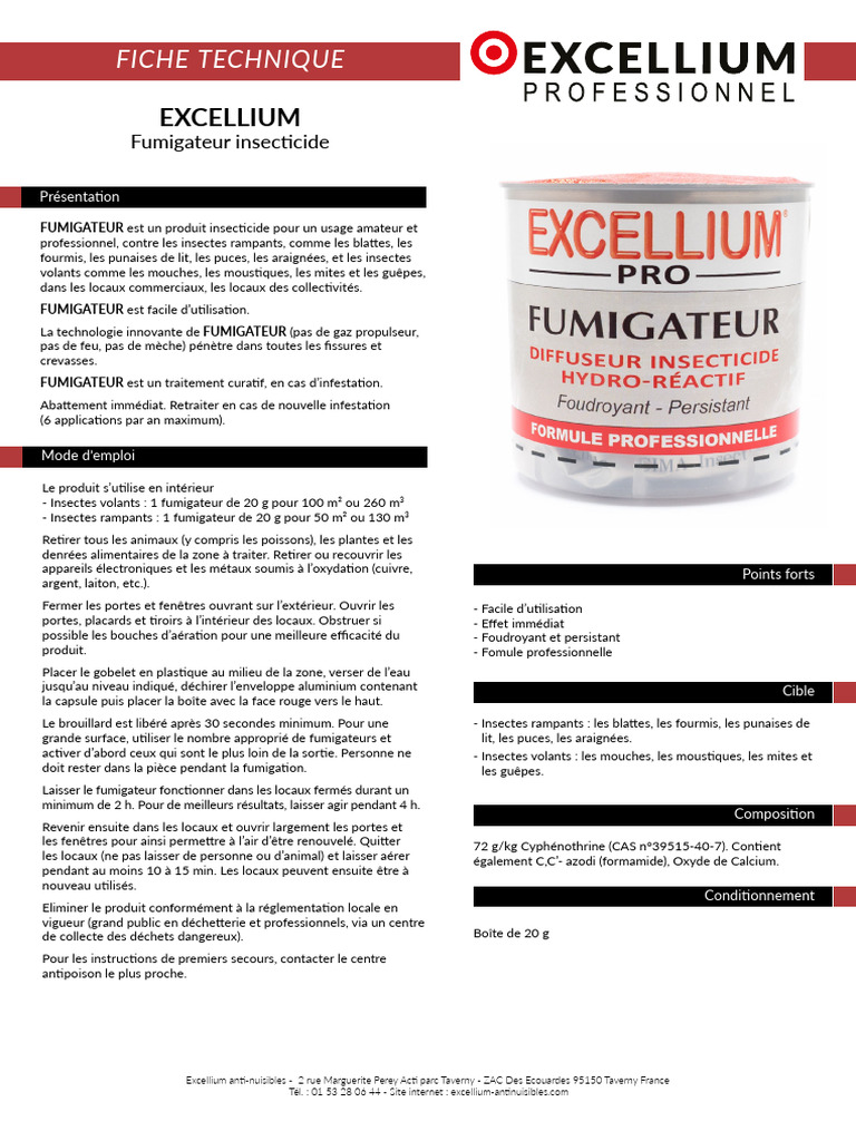 Fiche Technique Excellium Fumigateur | PDF