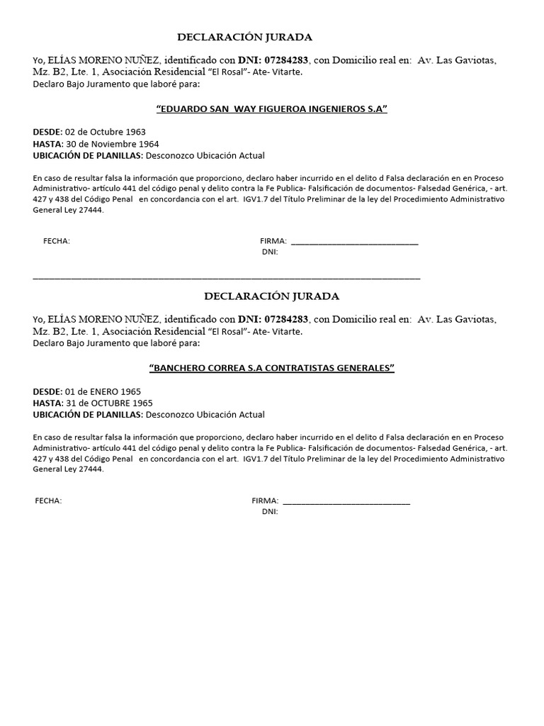 Declaración Jurada - Afp | PDF