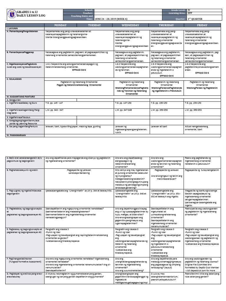 DLL - Epp 4 - Q1 - W4 | PDF