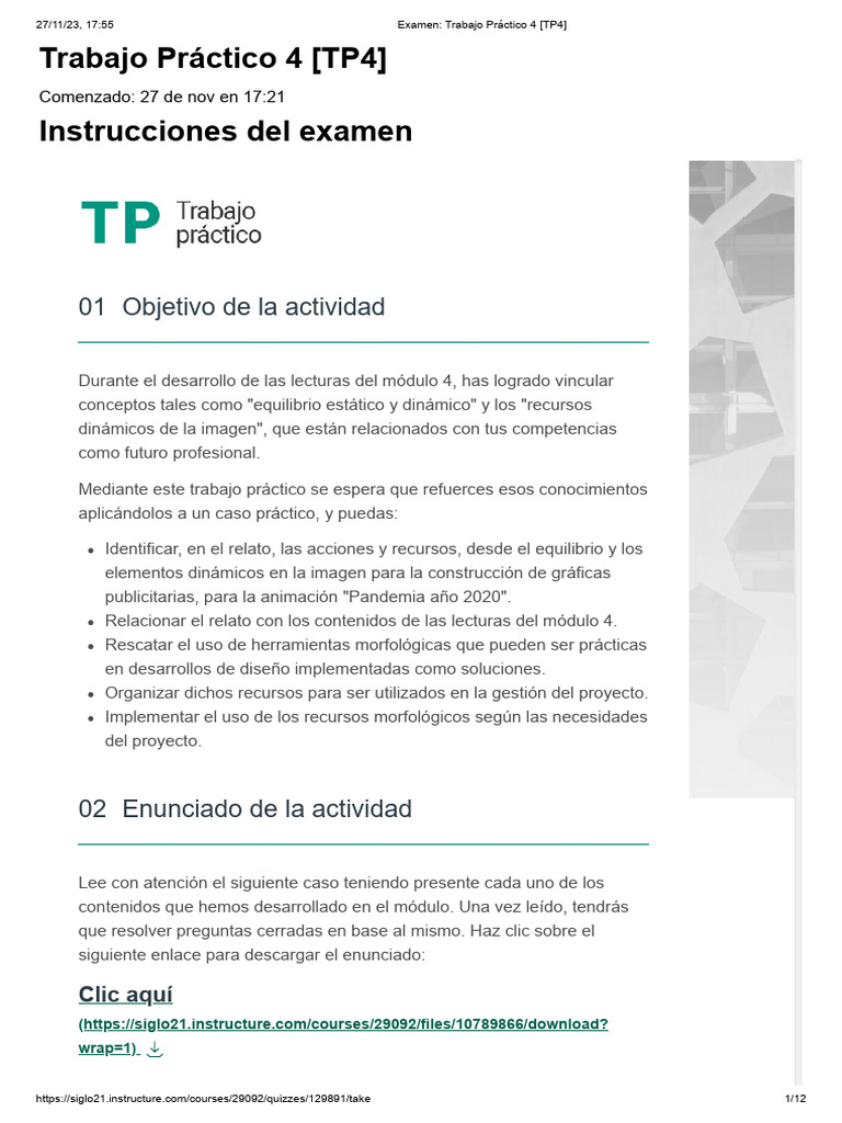 Examen - Trabajo Práctico 4 (TP4) Morfologia 1 | PDF