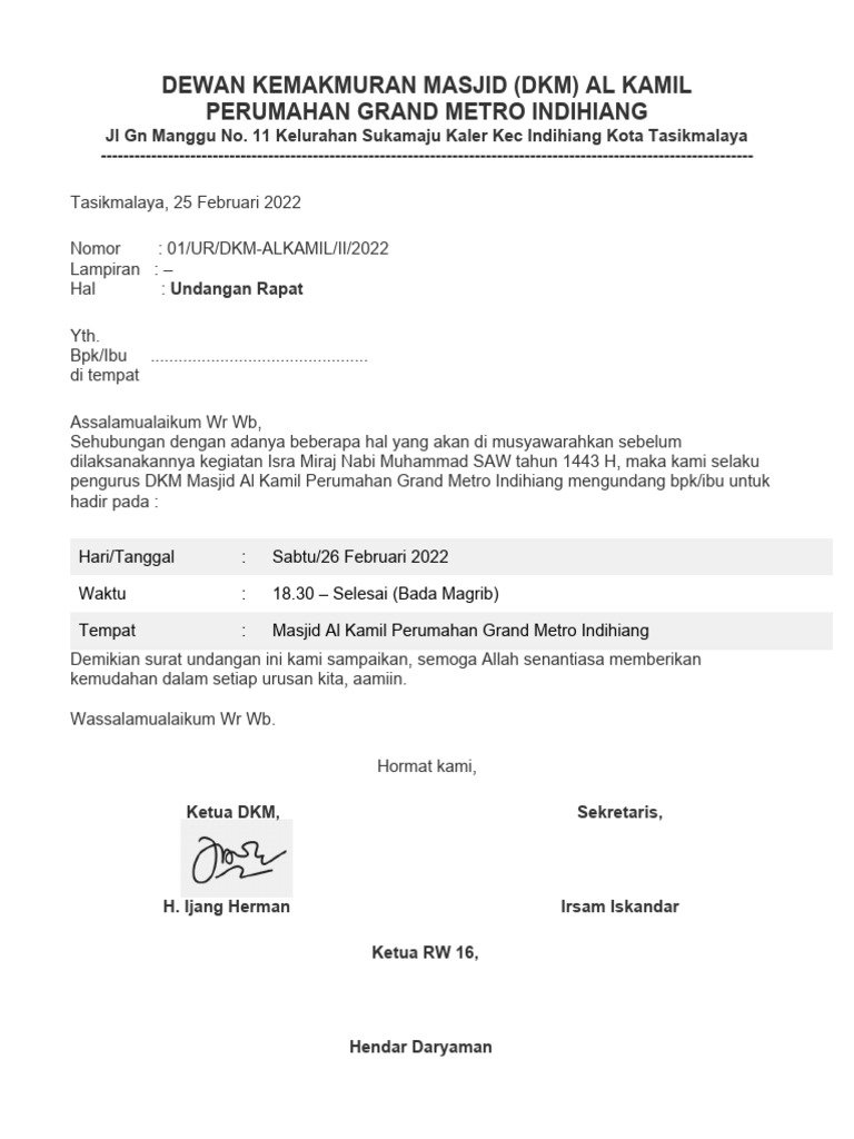Surat Undangan Rapat DKM | PDF
