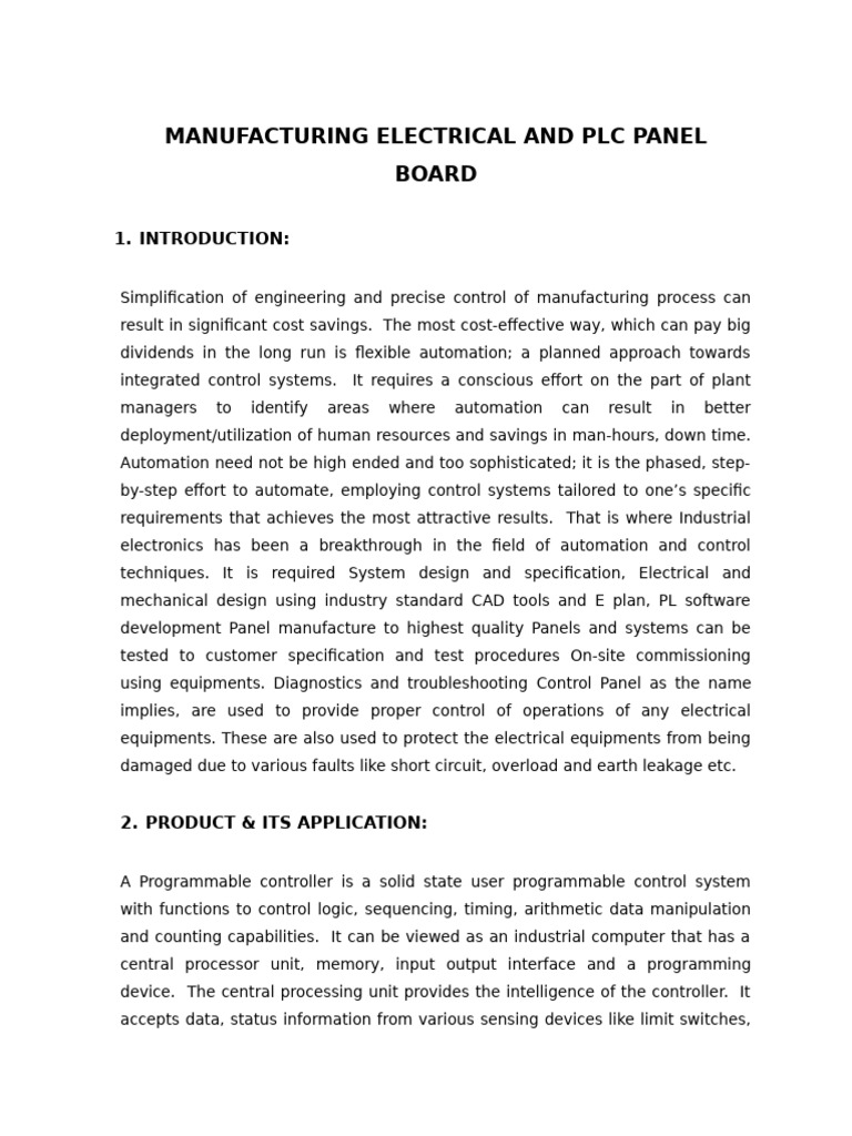Manufacturing Electrical and PLC Panel Board | PDF