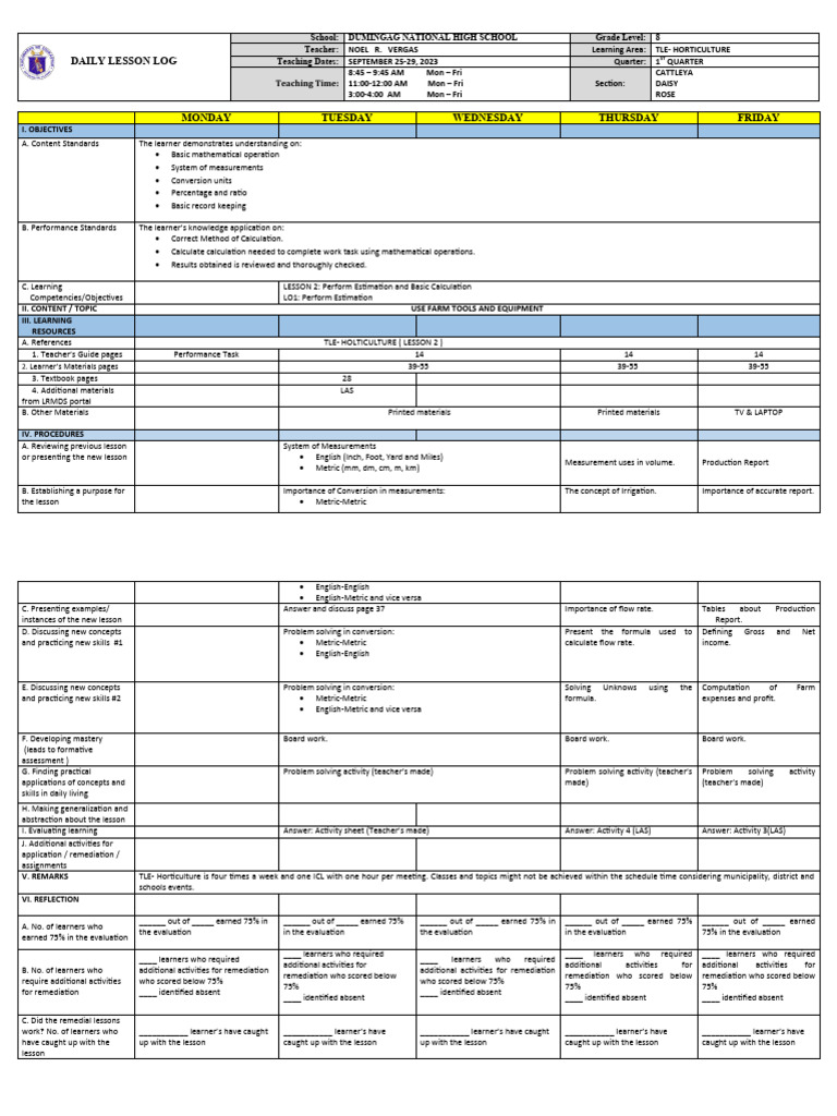 Grade 8 TLE Horticulture Lesson Plan | PDF