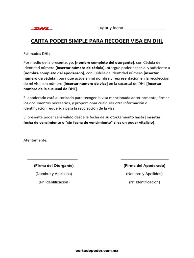 Carta Poder Simple para Recoger Visa en DHL | PDF