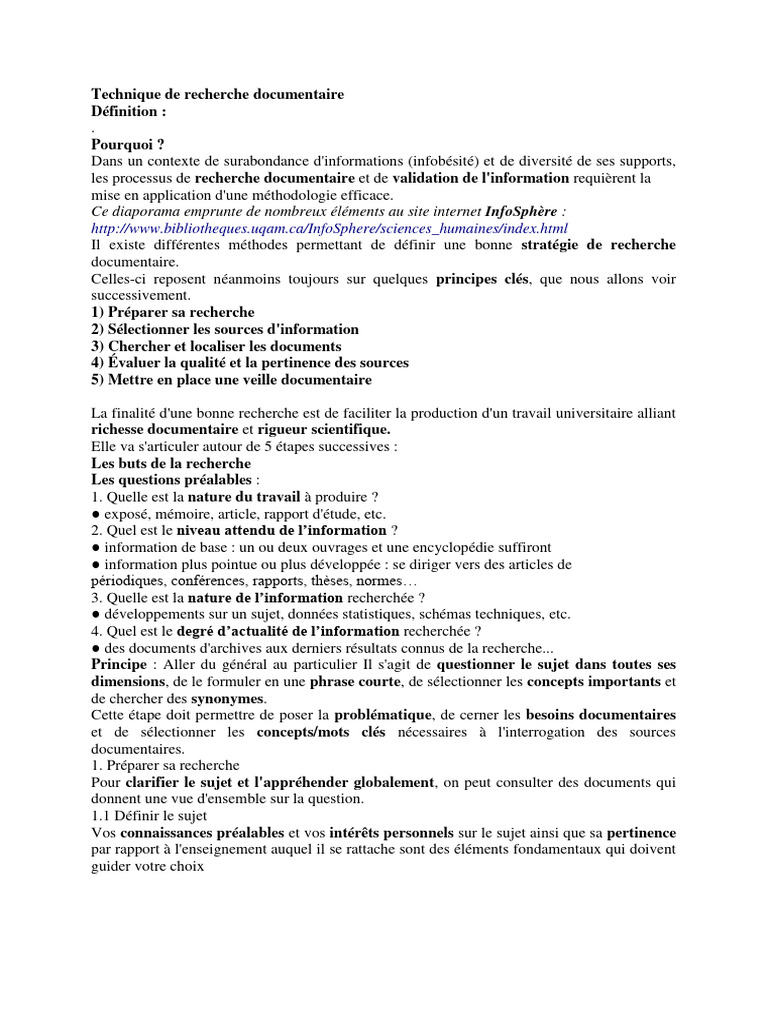 Technique de Recherche Documentaire M01 | PDF