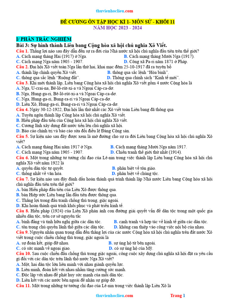 De Cuong On Tap HK1 Lich Su 11 KNTT | PDF