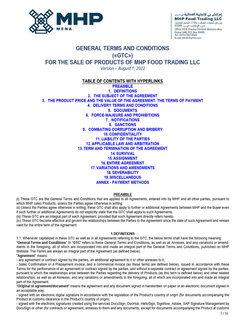 MHP Food Trading Sales Terms | PDF | Business | Finance & Money Management