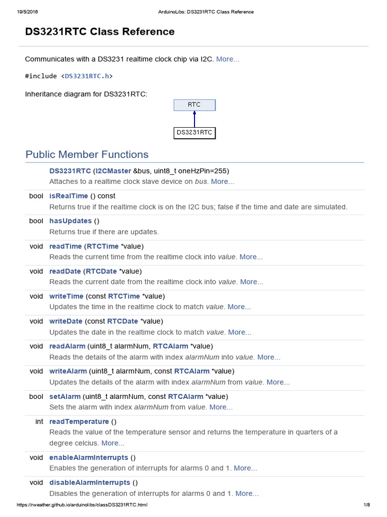 ArduinoLibs - DS3231RTC Class Reference | PDF