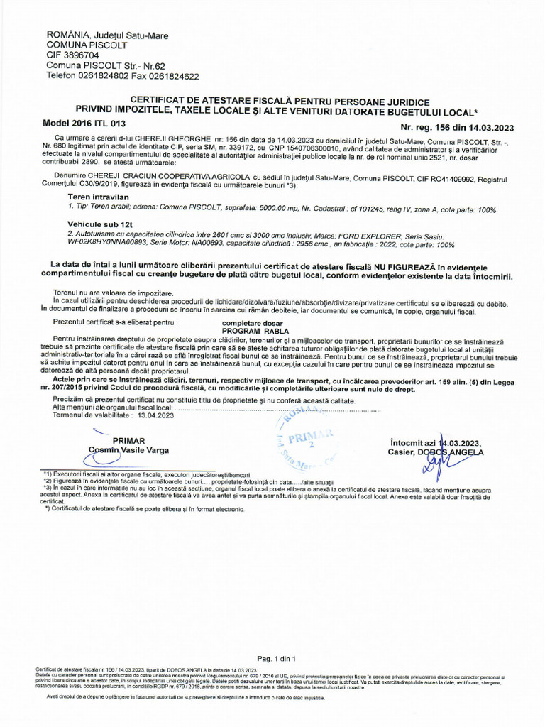 Certificat fiscal-PRIMARIE | PDF