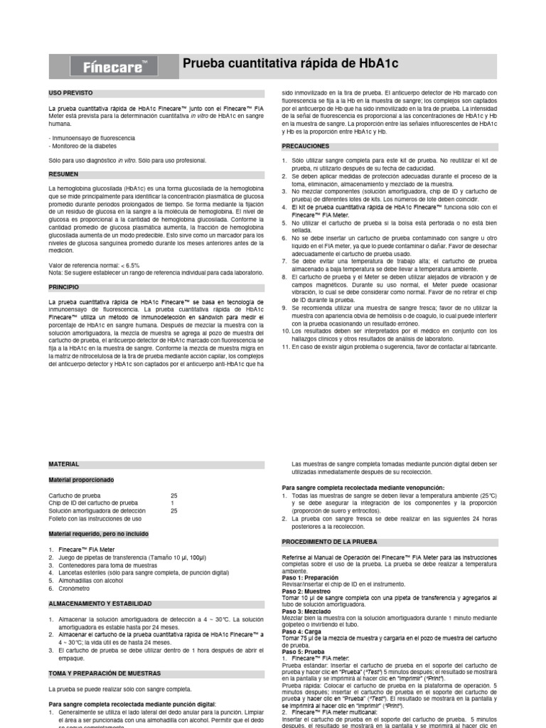 HbA1c Instrucciones | PDF | Sangre | Hemoglobina glucosilada