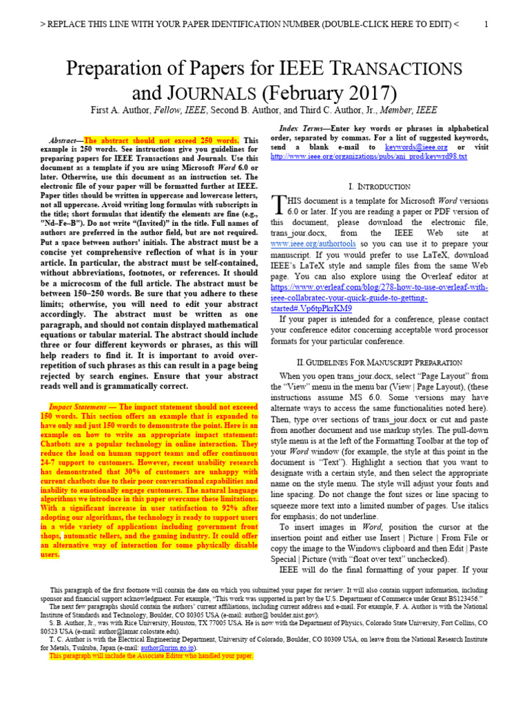 IEEE Transactions Paper Preparation Guide | PDF
