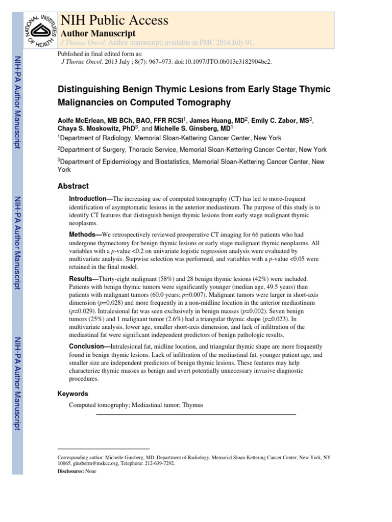 Diferenças Neoplasia de Timo e Benignos Na Tomografia | PDF | Thymus ...