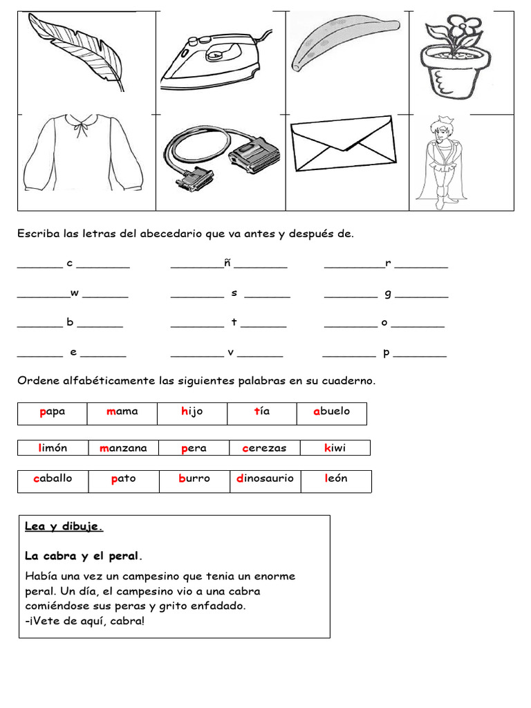 Escriba las letras del abecedario que va antes y después de | PDF