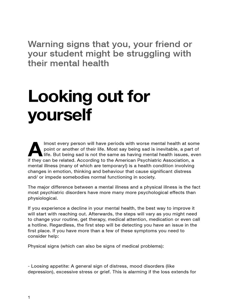 Warning Signs | PDF | Self Harm | Mental Disorder