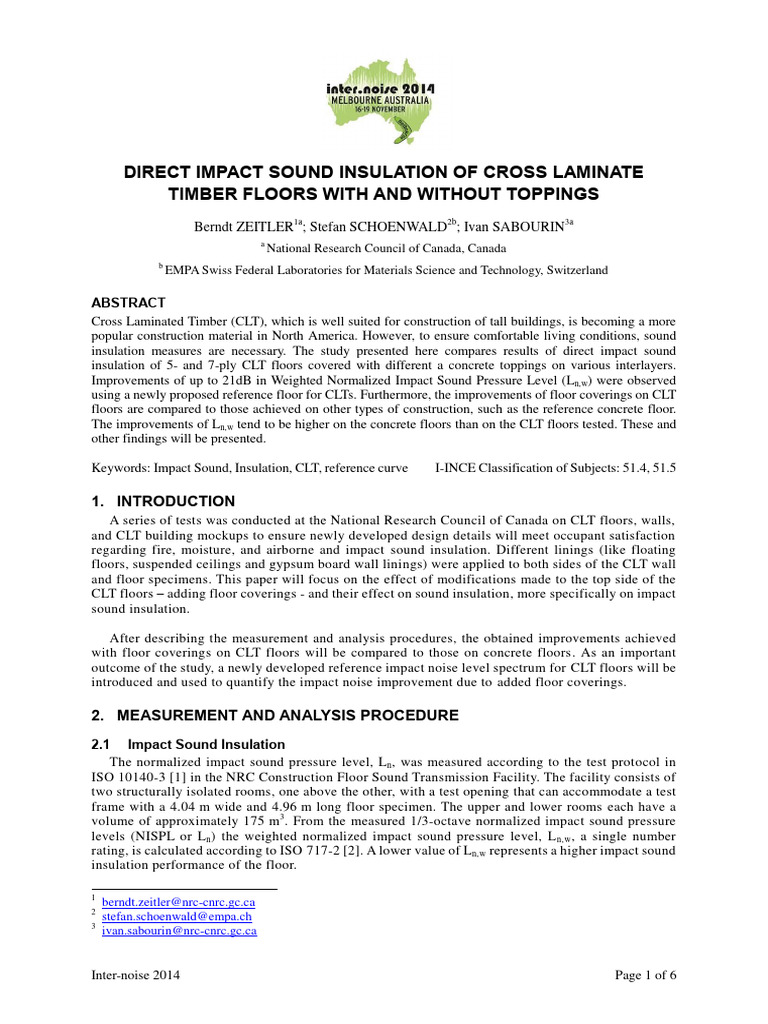 Direct Impact Sound Insulation of Cross Laminate | PDF