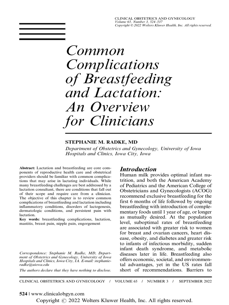 Common Complications of Breastfeeding and Lactation. An Overview For ...