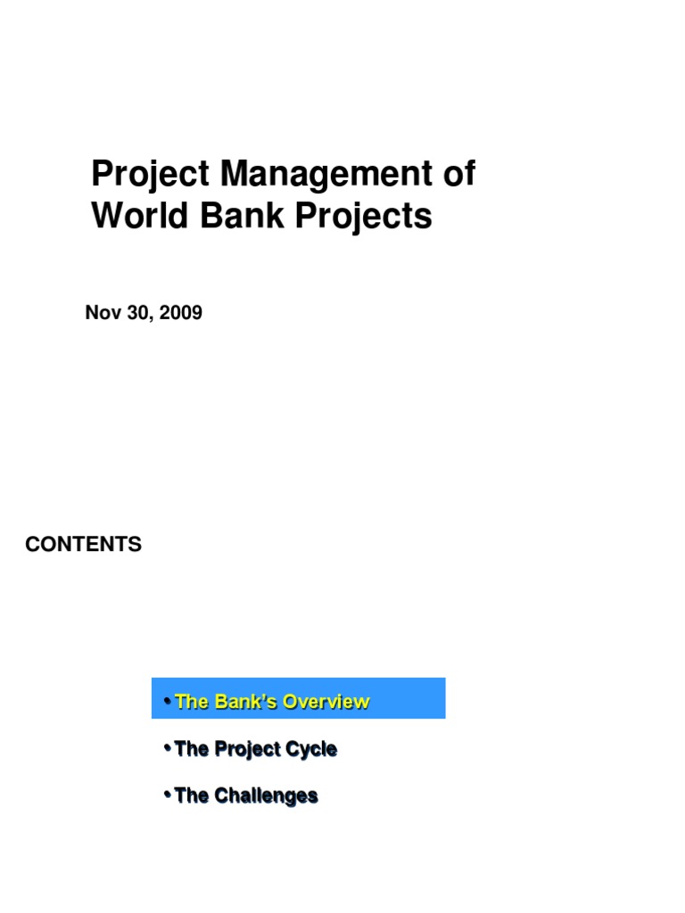 Project Management of World Bank Projects | PDF | World Bank | Capacity ...