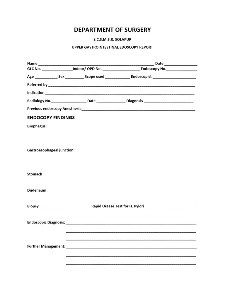 Endoscopy Report Format | PDF | Wellness | Science & Mathematics