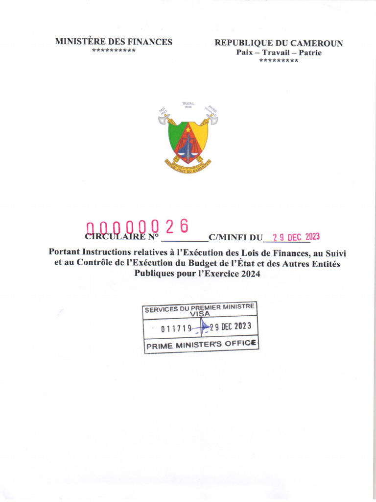 Circulaire N°00000026 - C - MINFI DU 29 DEC 2023 VERSION FRANCAISE | PDF