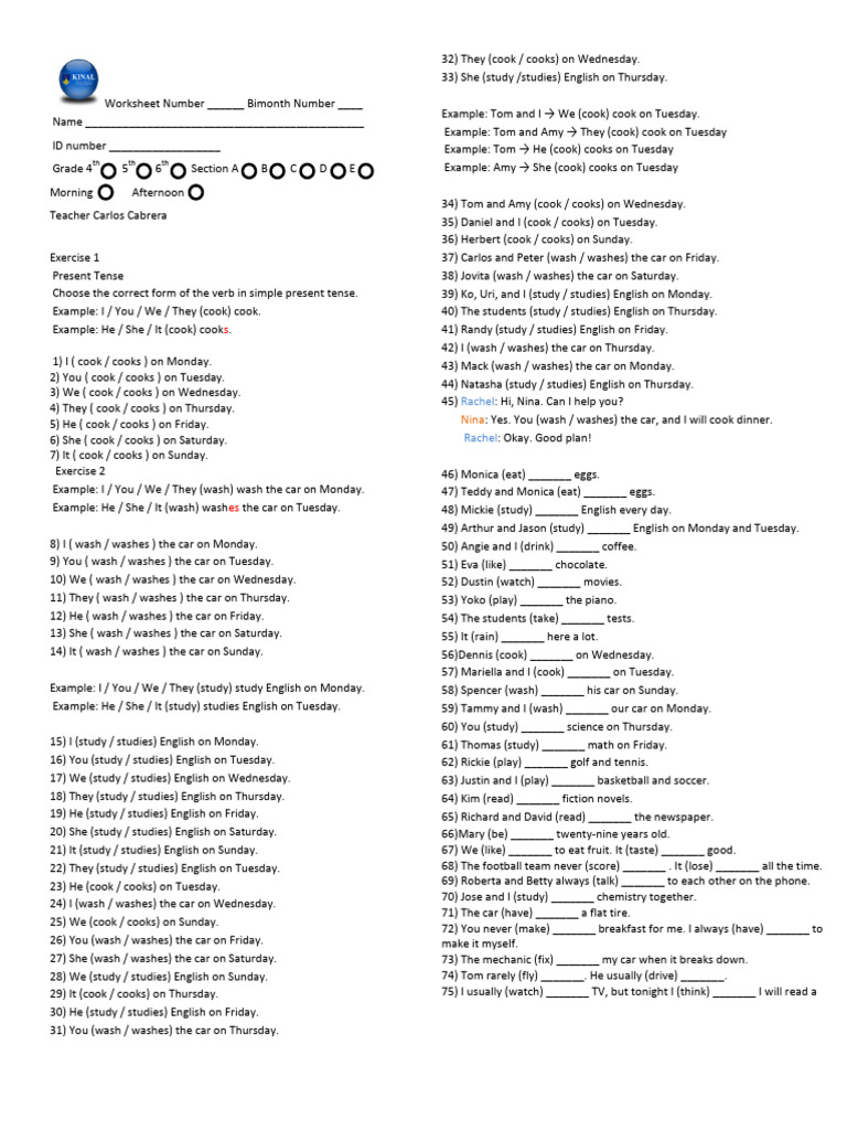 Exercise 1 Present Simple | PDF