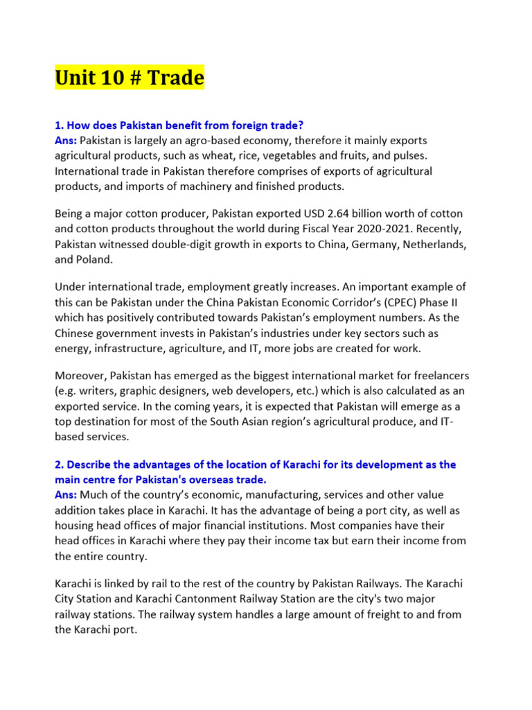 Pakistan's Trade: Exports and Benefits | PDF