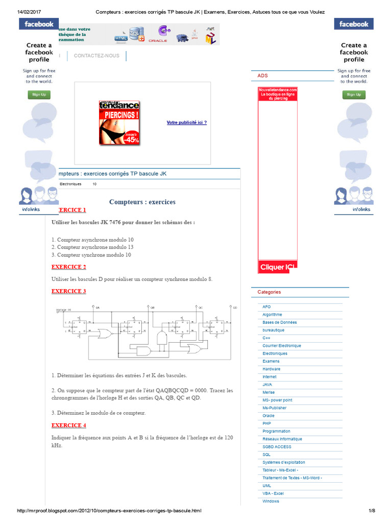 Compteurs - Exercices Corrigés TP Bascule JK - Examens, Exercices, Astuces Tous Ce Que Vous ...