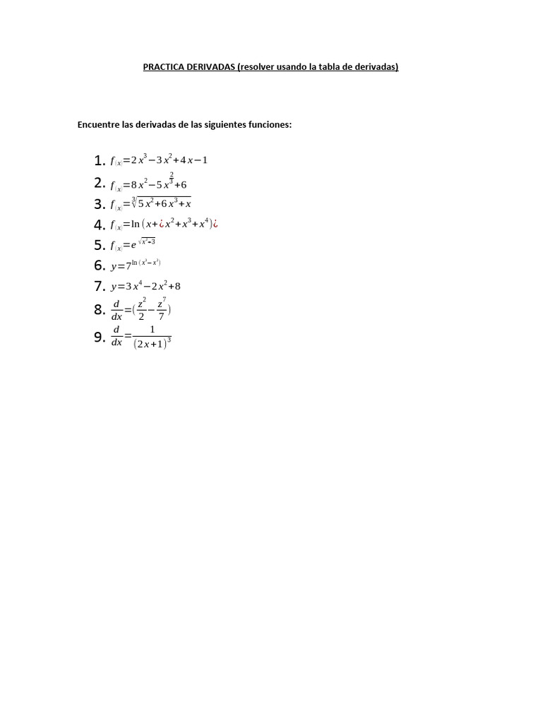 Practica Derivadas | PDF Practica Derivadas | PDF