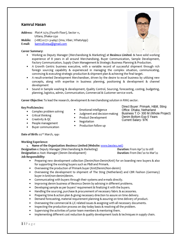 CV Kamrul Hasan-5 | PDF | Procurement | Business