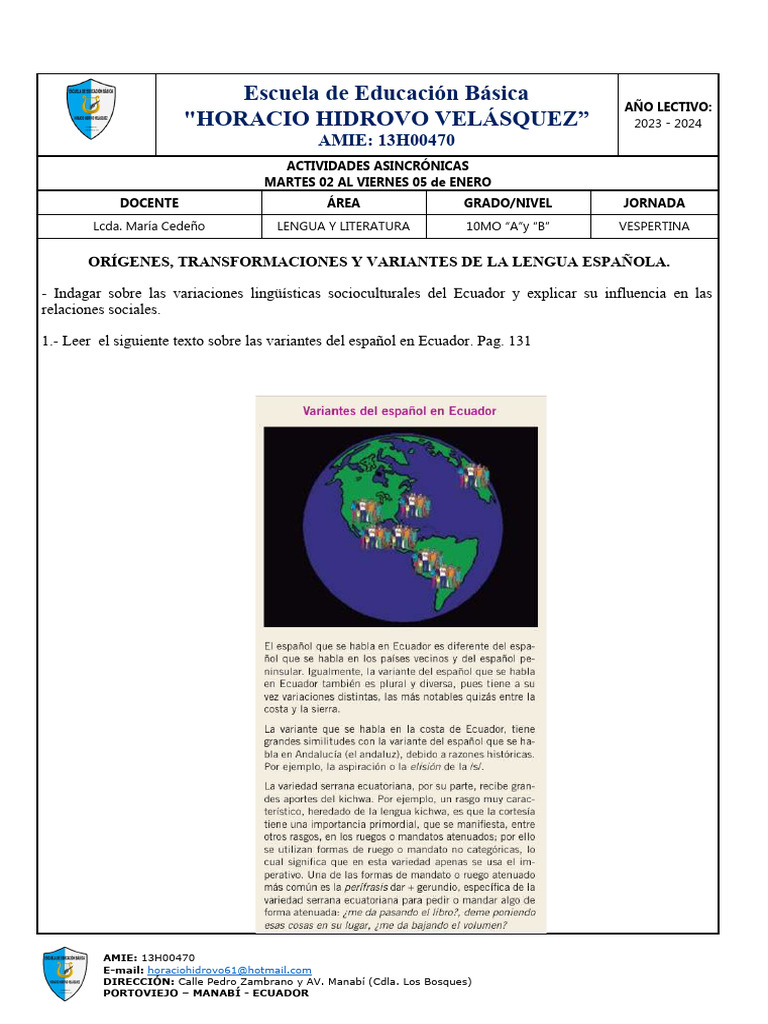 Actividad 7 de Lenguaje 10mo 02 - 05 Ene | PDF