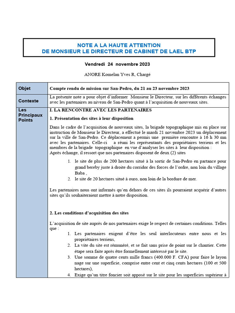 Compte Rendu San-Pedro | PDF