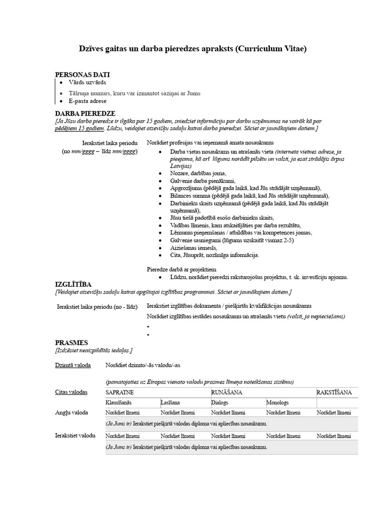 CV Veidlapa | PDF