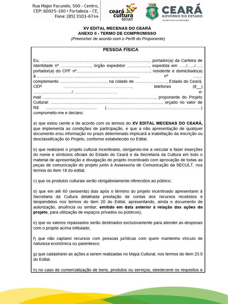 Anexo II - Termo de Compromisso - Pessoa Física - XV Edital Mecenas Do ...